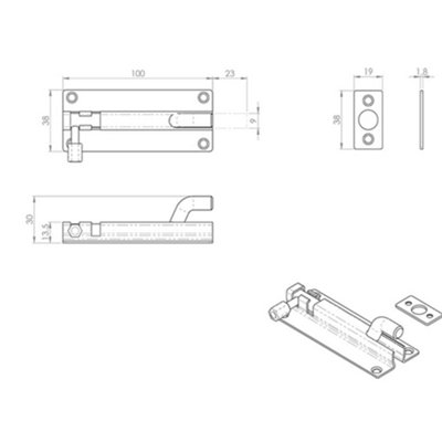 Cranked Barrel Surface Mounted Door Bolt Lock 100 x 38mm Satin ...