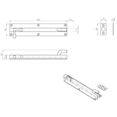 Cranked Barrel Surface Mounted Door Bolt Lock 200 x 38mm Satin ...