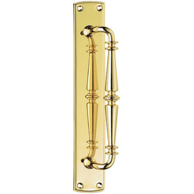 Cranked Ornate Door Pull Handle 380 x 65mm Backplate Polished Brass ...
