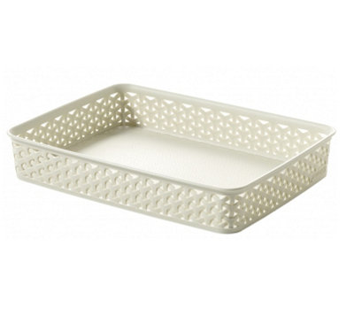 Cream A4 Paper Tray Curver Basket Plastic Rattan Office Desk Organise