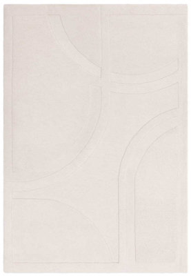 Cream Abstract Wool Handmade Easy to Clean Modern Dining Room Bedroom ...