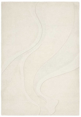 Cream Abstract Wool Modern Easy to Clean Handmade Dining Room Bedroom ...