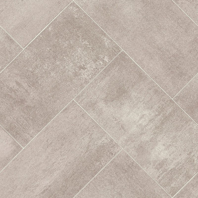 Cream Anti-slip Tile Effect Vinyl Sheet for Living room, Dining room ...