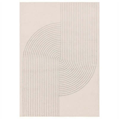 Cream Arch Abstract Modern Easy to Clean Rug for Living Room Bedroom ...