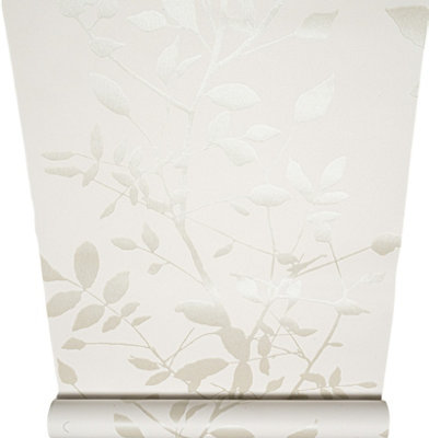 Cream Beige Floral Wallpaper Metallic Shimmer Effect Textured Feature Wall