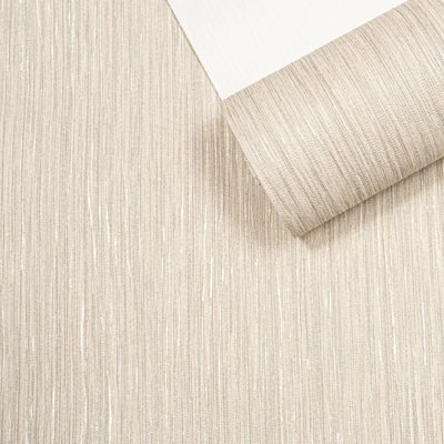 Cream & Beige Mix Stripe Wallpaper Metallic Shimmer Thick Vinyl ...