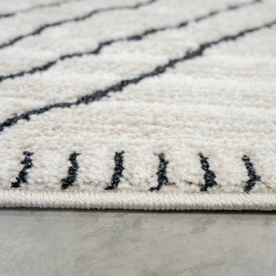 Cream Black Moroccan Berber Diamond Geometric Runner Rug 60x240cm