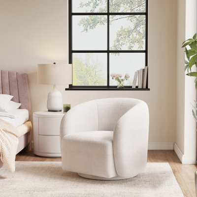 Cream Boucle Upholstered Swivel Tub Chair Armchair Bucket Chair 75 cm W ...