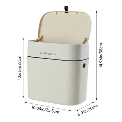 Cream-Coloured Hanging Trash Bin with Lid Kitchen Garbage Can 27cm H