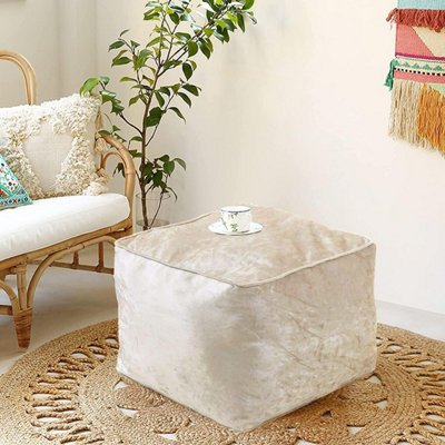 Cream Crushed Velvet Bean Bag Pouffe Foot Rest