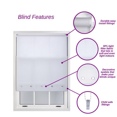 Cream Daylight Roller Blinds with Chrome Round Eyelets - (W)176cm x (L ...