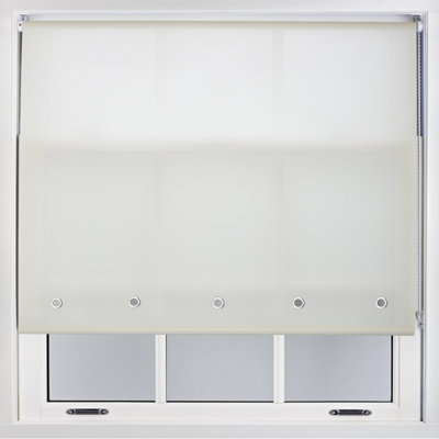 Cream Daylight Roller Blinds with Chrome Round Eyelets - (W)237cm x (L ...