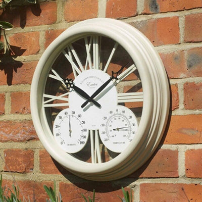 Cream Exeter Wall Clock with Thermometer & Hygrometer - Battery Powered ...