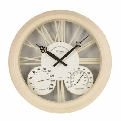 Cream Exeter Wall Clock with Thermometer & Hygrometer - Battery Powered ...