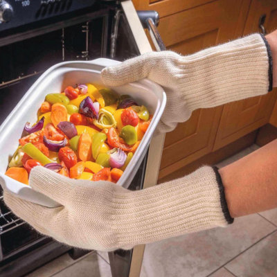 Cream Extra Long Oven Gloves - Lightweight & Comfortable Amarid Heat ...