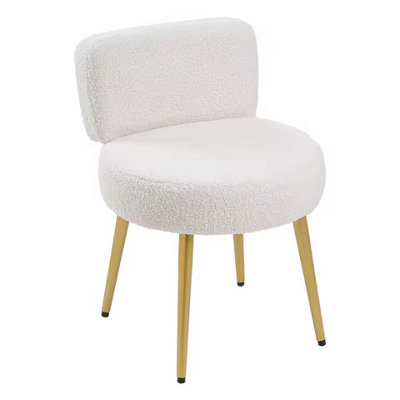 Cream Faux Fur Vanity Stool with Metal Legs for Bedroom or Home Office