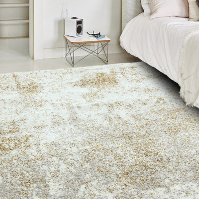 Cream Gold Luxurious Modern Easy to Clean Abstract Rug For Dining Room ...