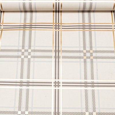 Cream Gold Tartan Check Wallpaper Metallic Shimmer Smooth Finish ...