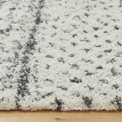 Cream Grey Neutral Aztec Scandi Shaggy Living Area Rug 80x150cm