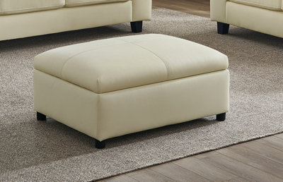 Cream Leather Storage Footstool BOSTON