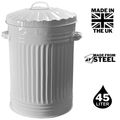 Cream Metal Bin Retro Galvanised Dustbin Vintage Style Steel Bin - 45L