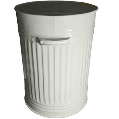 Cream Metal Bin Retro Galvanised Dustbin Vintage Style Steel Bin - 45L