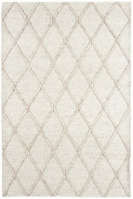 Cream Modern Luxurious Handmade Geometric Easy to Clean Rug For Bedroom ...