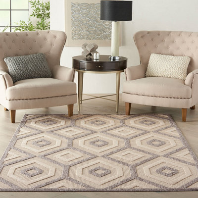 Cream Outdoor Rug, Abstract Optical/ (3D) Stain-Resistant Rug For Patio ...