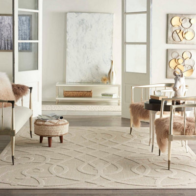 Cream Outdoor Rug, Optical/ (3D) Abstract Stain-Resistant Rug For Patio ...
