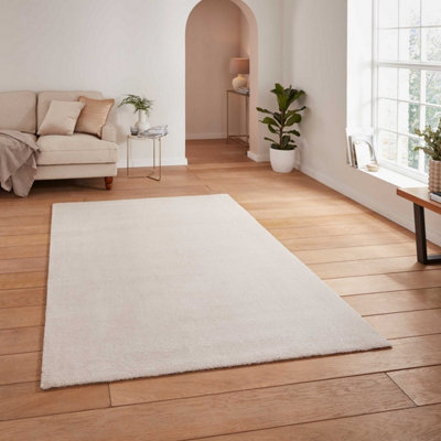 Cream Plain Shaggy Modern Rug Easy to clean Dining Room-80cm X 150cm ...