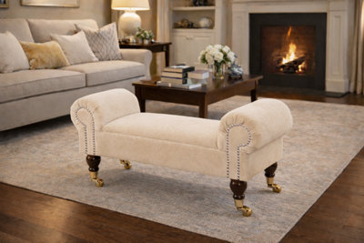 Cream Plush Chaise Lounge With Beading