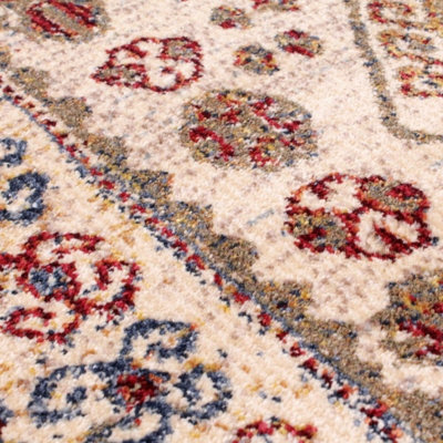 Cream Red Traditional Persian Bordered Geometric Rug Easy to clean ...