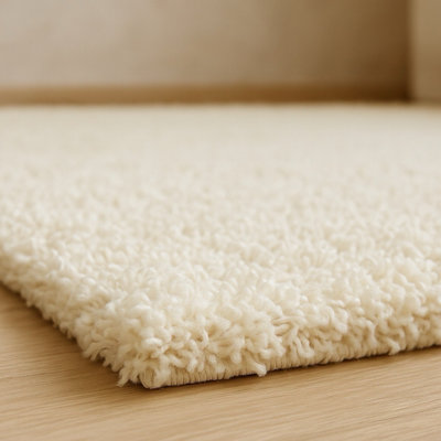 Cream Shaggy Rug Luxury Thick Pile Area Carpet Modern Home Décor ...