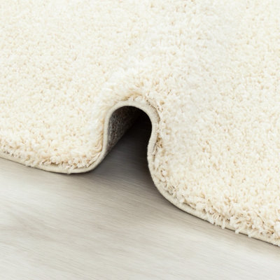 Cream Shaggy Rug Luxury Thick Pile Area Carpet Modern Home Décor ...