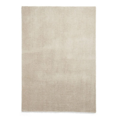 Cream Shaggy Washable Plain Modern Rug For Living Room Bedroom & Dining ...