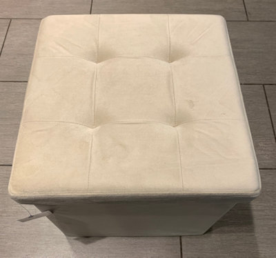 Cream Square Foldable Brushed Velvet Storage Box Pouffe Seat Ottoman