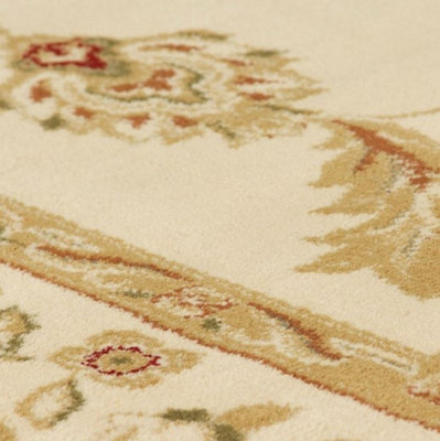 Cream Traditional Bordered Floral Persian Machine Made Rug for Living ...