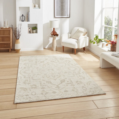Cream White Plain 15mm Thick Modern Rug, Stain-Resistant Rug for Living ...