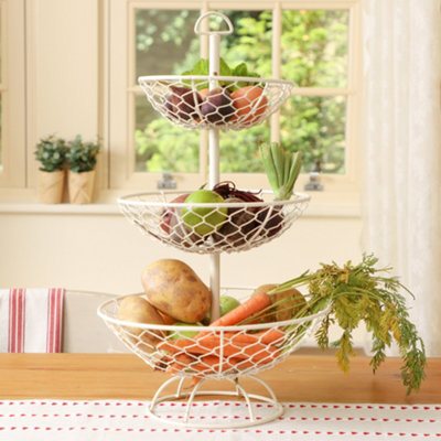 Cream Wire Three Tier Kitchen Vegetable Storage Rack | DIY at B&Q
