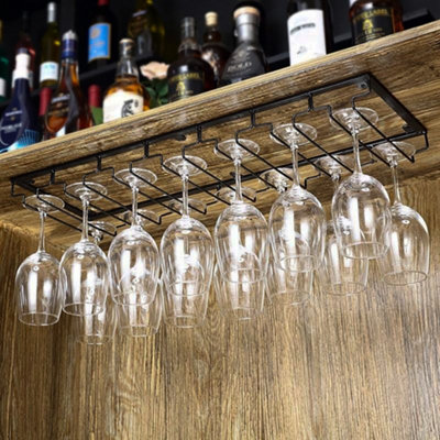 Creative 7 Slots Rack Under Cabinet Wine Glass Storage Hanger for Bar