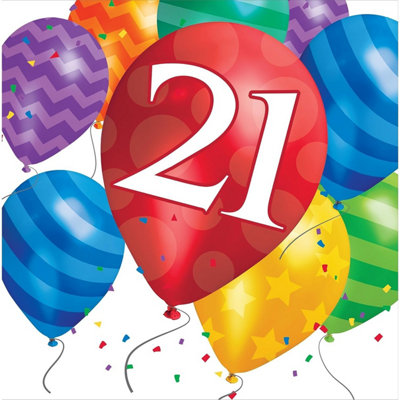 Creative Converting Balloons 21st Birthday Disposable Napkins (Pack of ...