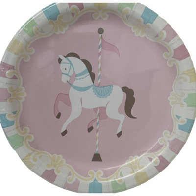 Creative Converting Carousel Party Plates (Pack of 8) Pink/White/Blue ...