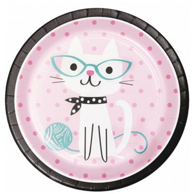 Creative Converting Cute Paper Cats Dinner Plate (Pack of 8) Pink/Black ...