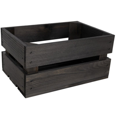 Creative Deco Black Rectangular Wooden Slatted Crate 30 x 20 x 15 cm ...