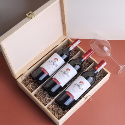 Creative Deco Unpainted Rectangular Wooden Wine Box 35 x 30 x 10 cm 3 ...