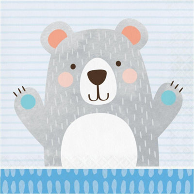 Creative Party 2 Ply Bear Birthday Napkins (Pack of 16) Blue/Grey (One ...