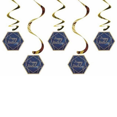 Creative Party Foil Happy Birthday Streamers (Pack of 5) Navy/Gold (One ...