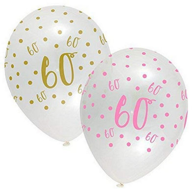 Creative Party Latex 60th Birthday Balloons (Pack of 6) Pink/Gold (One ...