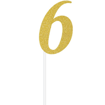 Creative Party Number 6 Glitter Cake Topper Gold (One Size) | DIY at B&Q