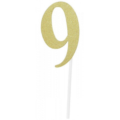 Creative Party Number 9 Glitter Cake Topper Gold (One Size) | DIY at B&Q